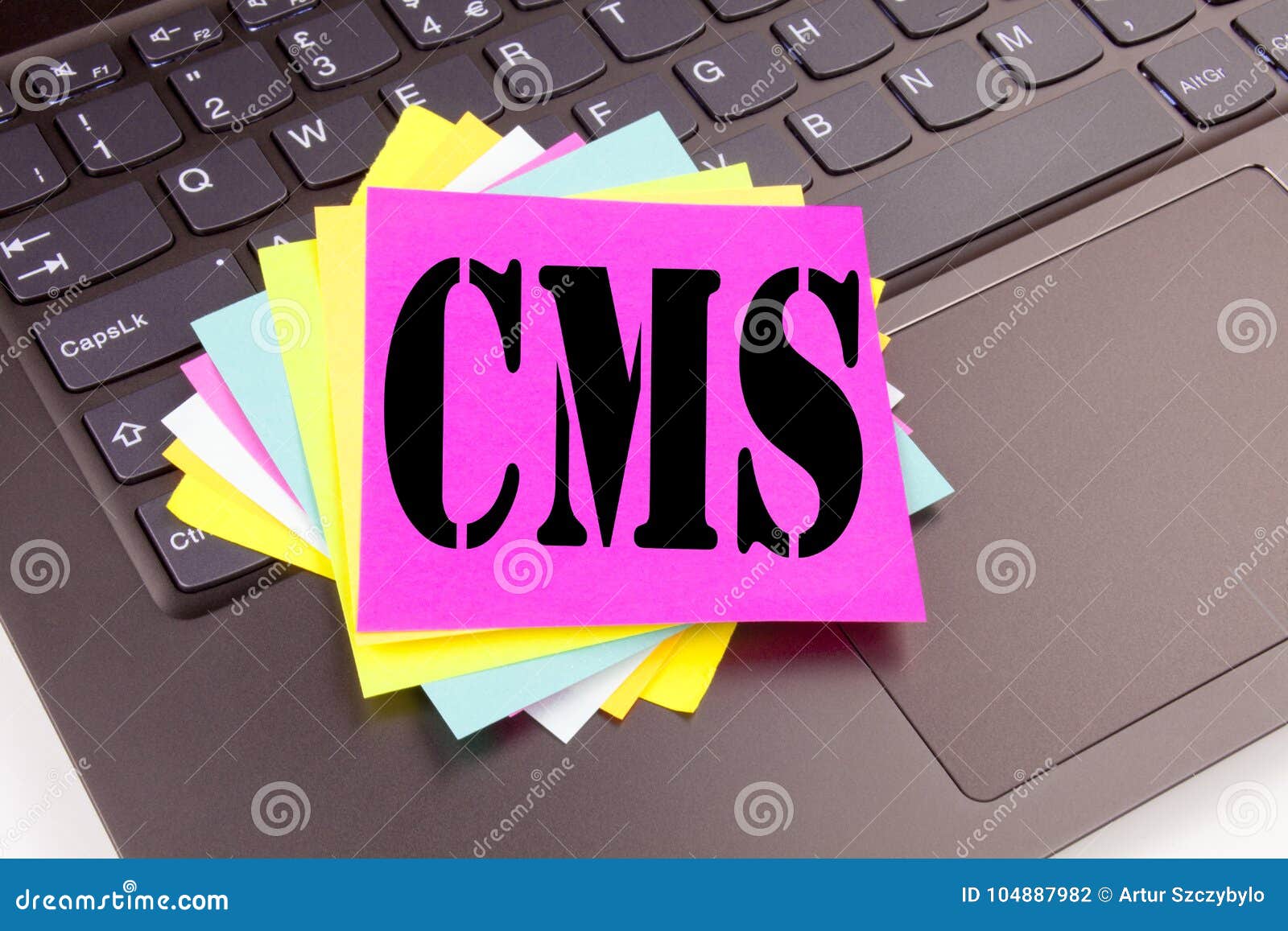 Writing CMS Text Made in the Office Close-up on Laptop Computer ...