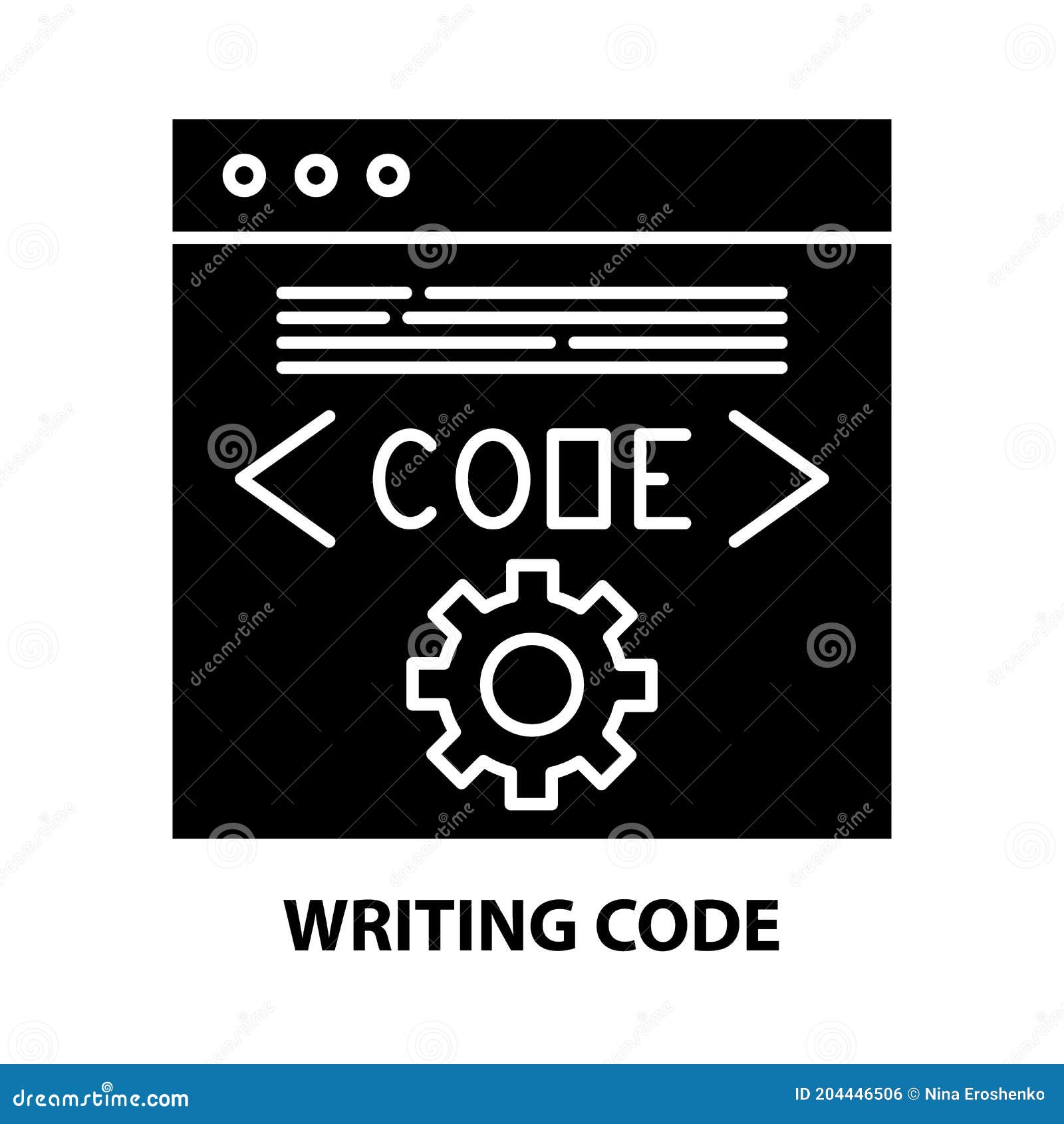Writing Code Icon, Black Vector Sign with Editable Strokes, Concept ...