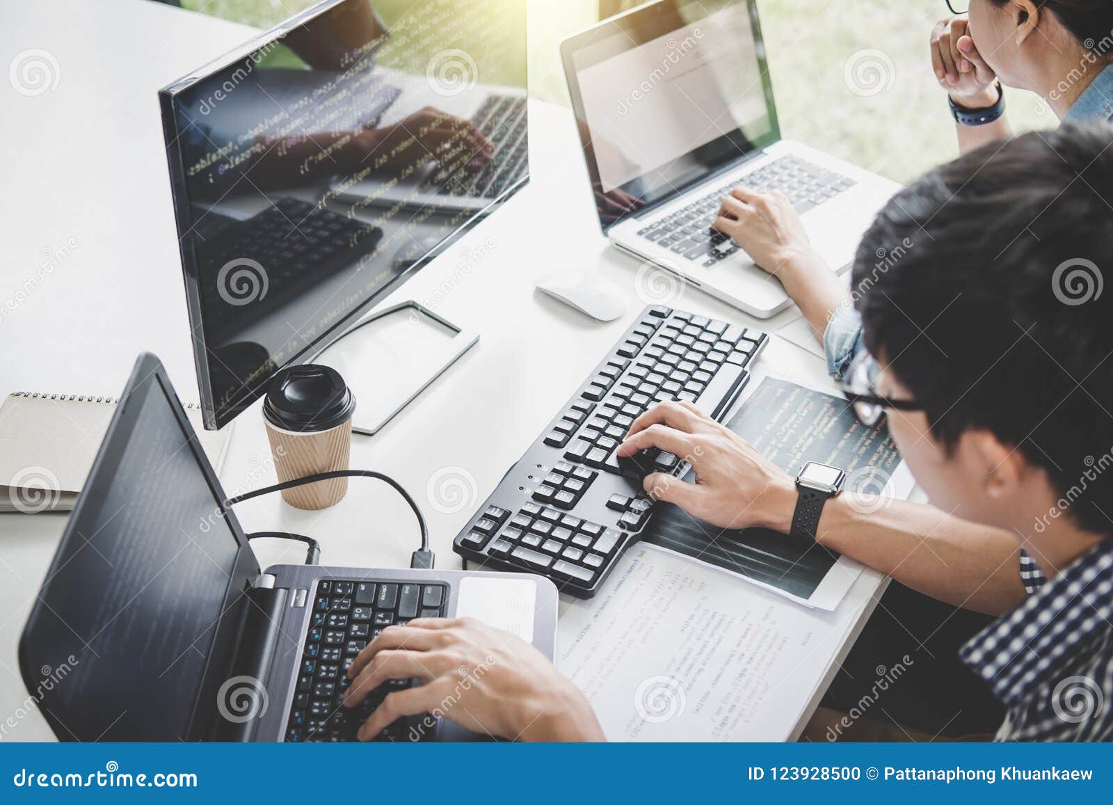 Writing Codes and Typing Data Code Technology, Programmer Cooper Stock ...