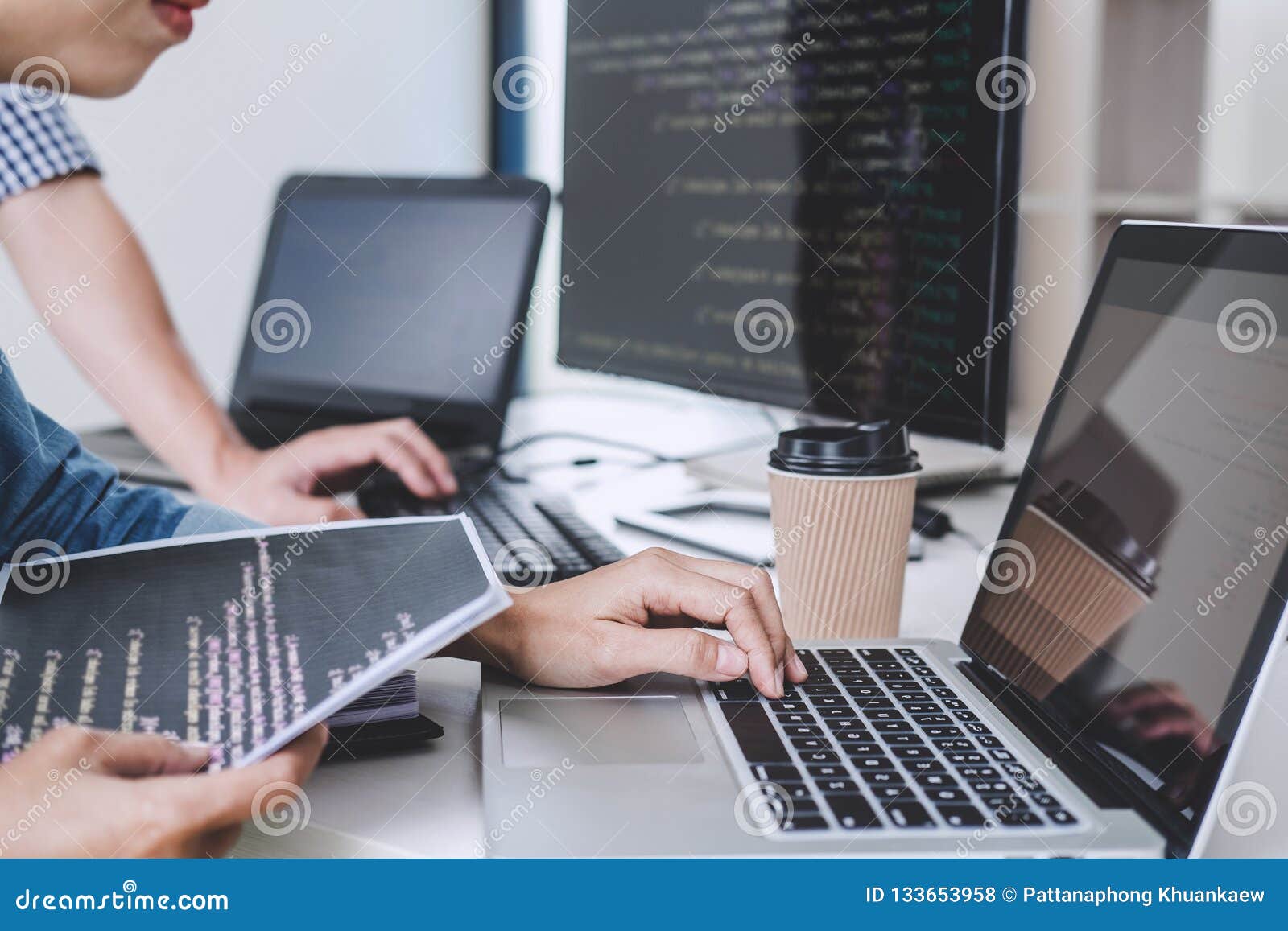 Writing Codes and Typing Data Code Technology, Programmer Cooper Stock Photo - Image of ...