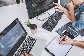 Writing Codes and Typing Data Code Technology, Programmer Cooper Stock ...