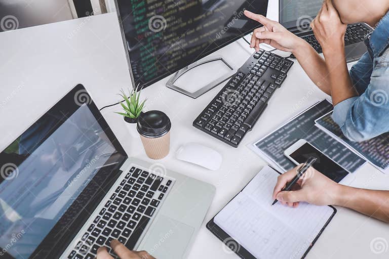 Writing Codes and Typing Data Code Technology, Programmer Cooper Stock Photo - Image of monitor ...