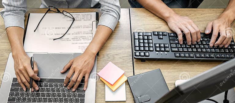 Writing Codes and Typing Data Code Technology, Programmer Team Working ...