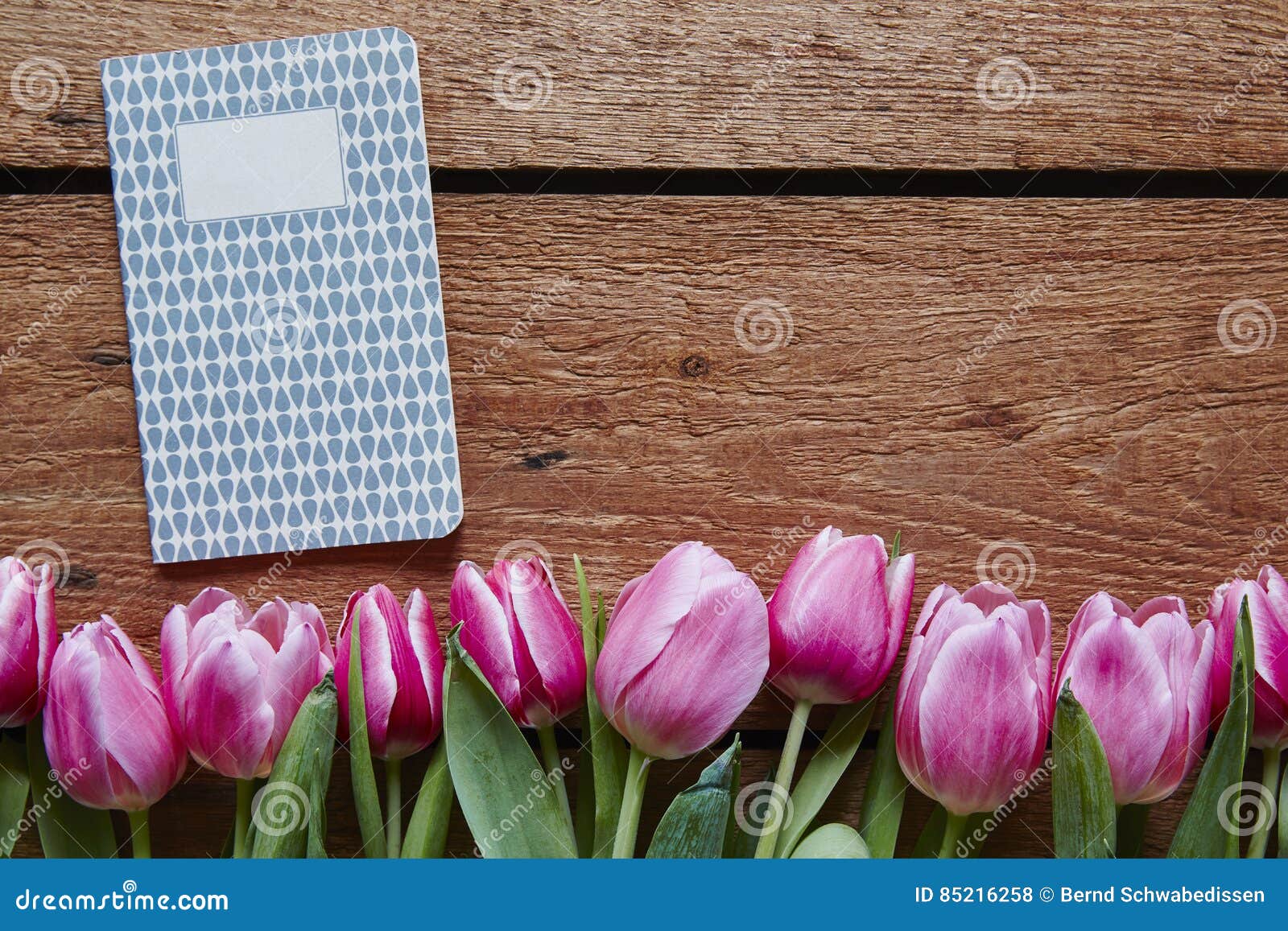 Writing Diary in Spring Pink Tulips and Wood Stock Photo - Image of ...