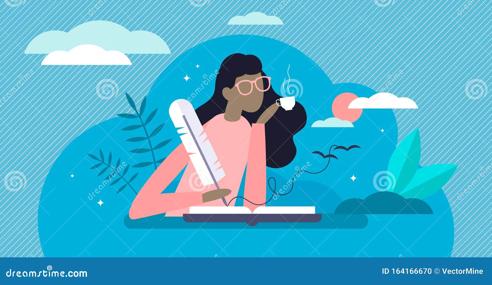 Writing Diary Vector Illustration. Events Reflection In Tiny Person ...