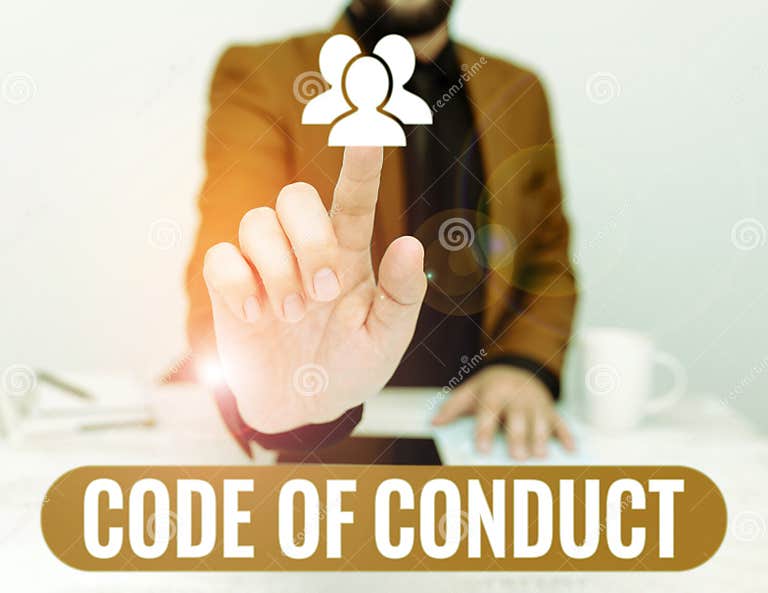 Writing Displaying Text Code of Conduct. Word for Ethics Rules Moral ...
