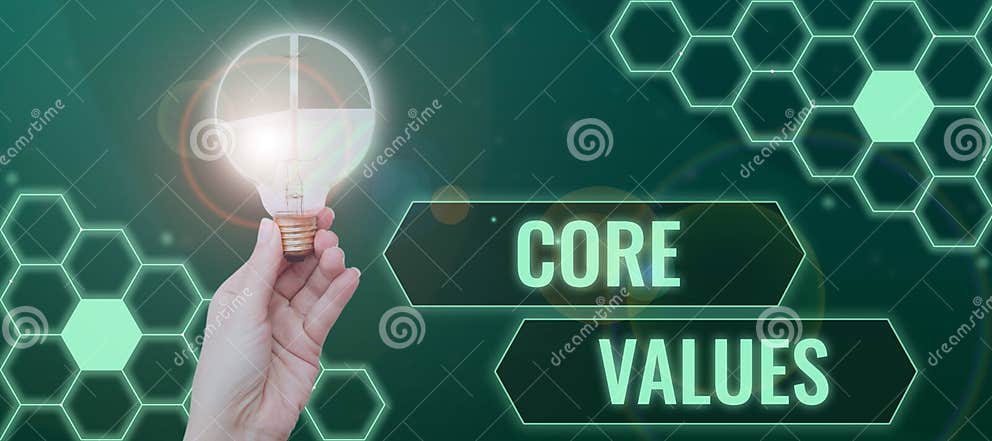 Writing Displaying Text Core Values. Business Concept Principles Which ...