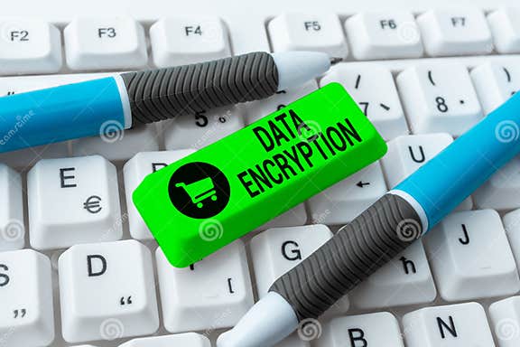Writing Displaying Text Data Encryption Business Concept Symmetrickey Algorithm For The