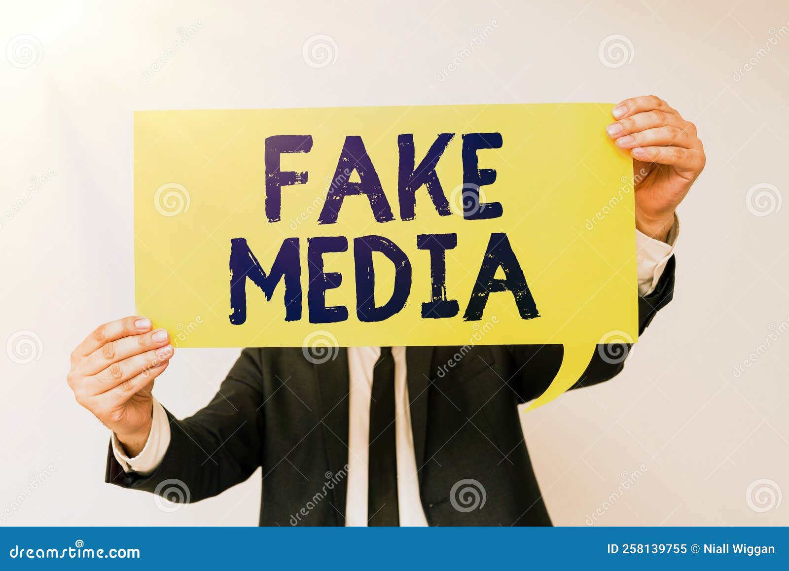 Hand Writing Sign Fake Media. Word for an Formation Held by Brodcasters ...