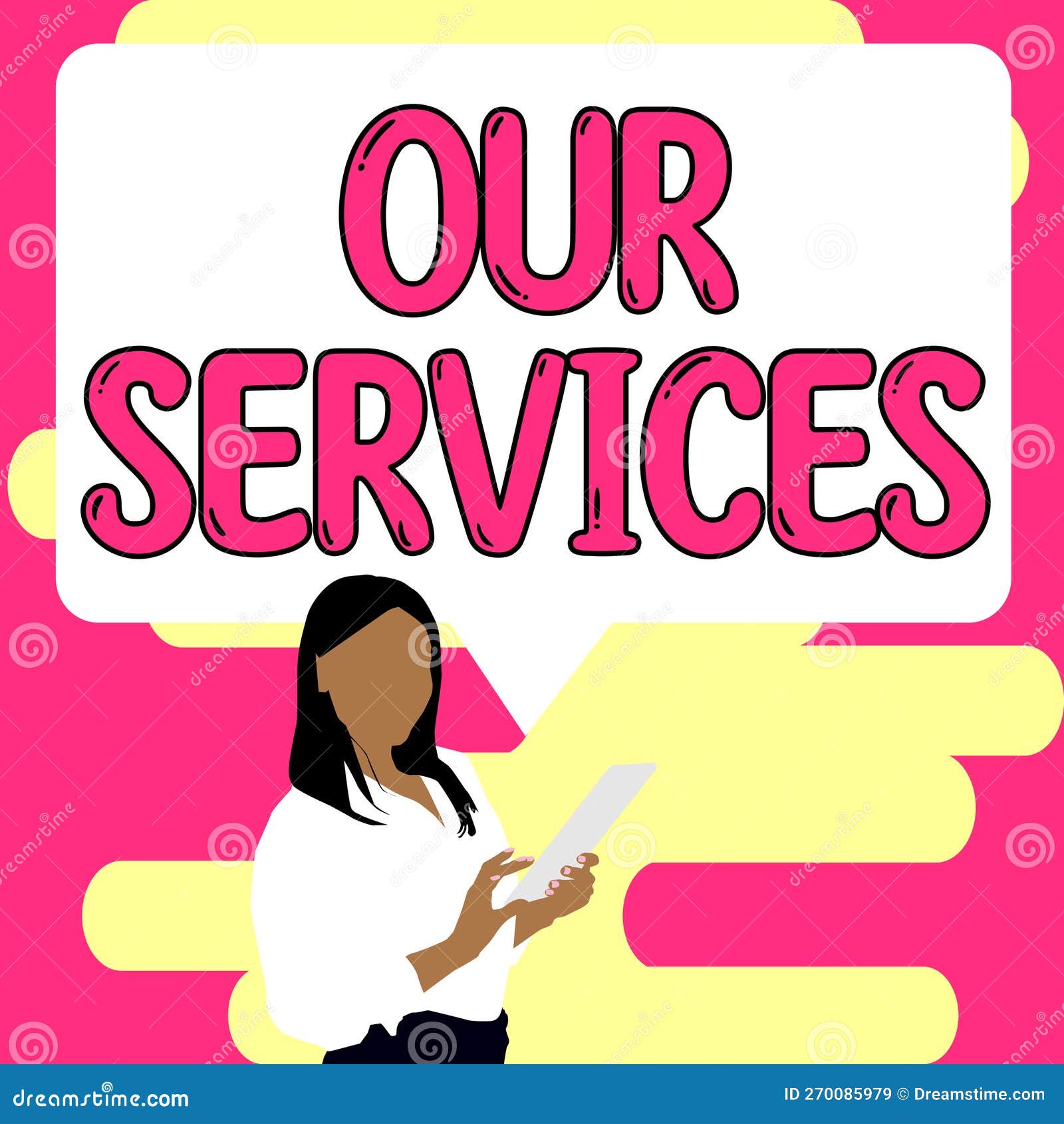 Writing Displaying Text Our Services. Word for the Occupation or Function of Serving Intangible ...