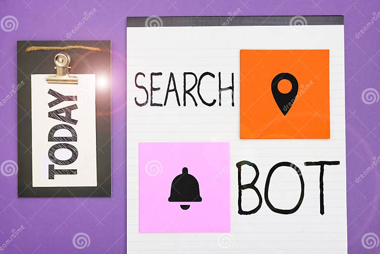 Hand Writing Sign Search Bot. Business Concept a Program that Runs ...