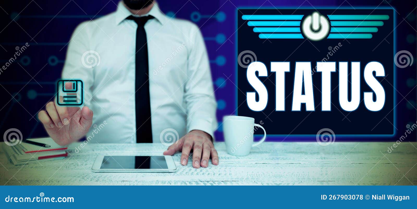 Writing Displaying Text Status. Business Overview Situation at a ...