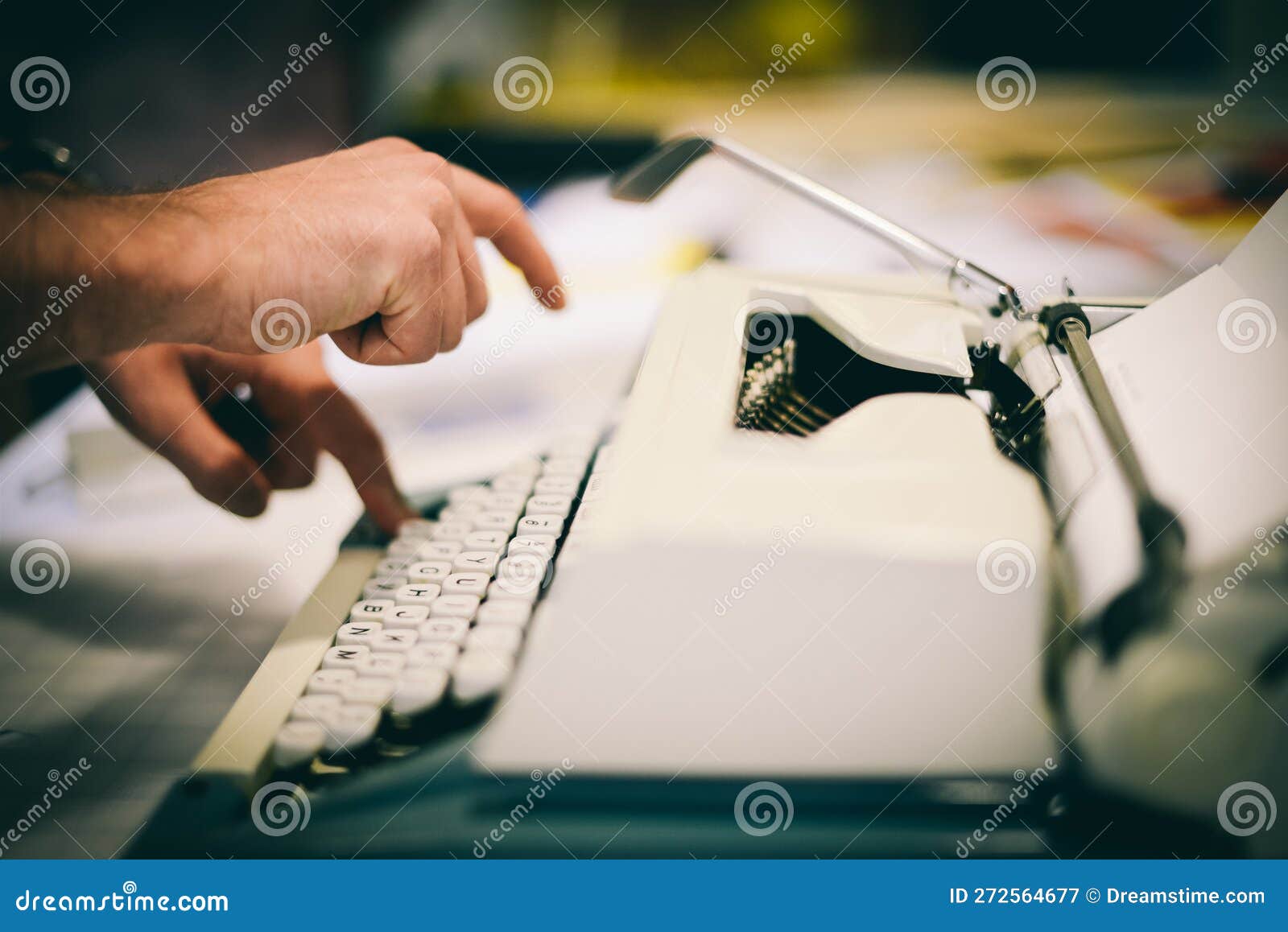 Writing a Document with Analog Typewriter Using Finger Tips Stock Image ...