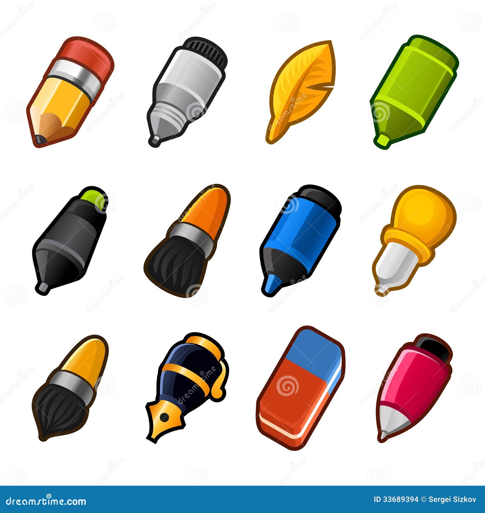 Writing and Drawing Tools Icon Set Stock Vector - Illustration of paint ...