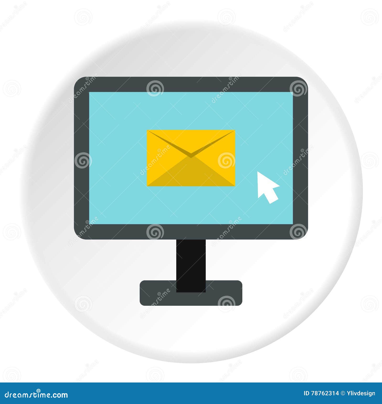 Writing E-mail on Computer Icon, Flat Style Stock Vector - Illustration ...