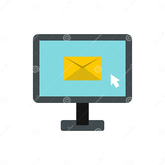 Writing E-mail on Computer Icon, Flat Style Stock Vector - Illustration ...