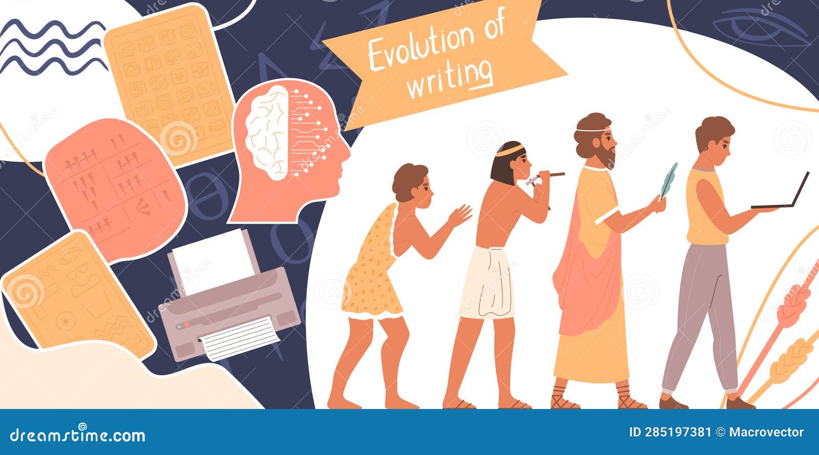 Writing Evolution Collage stock vector. Illustration of writer - 285197381