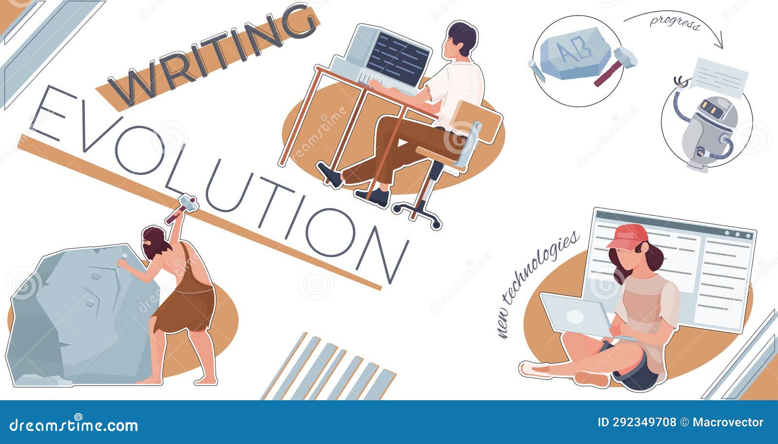 Writing Evolution Flat Collage Stock Illustration - Illustration of ...
