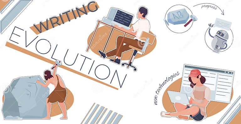 Writing Evolution Flat Collage Stock Illustration - Illustration of ...