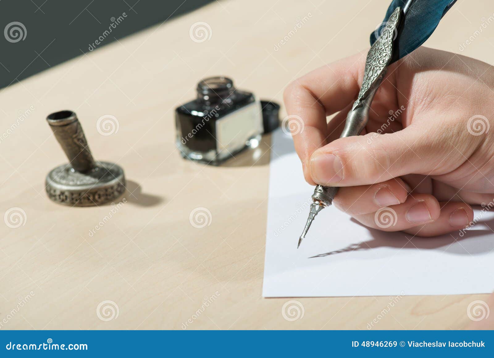 Writing with Feather Close Up Stock Image - Image of revival ...
