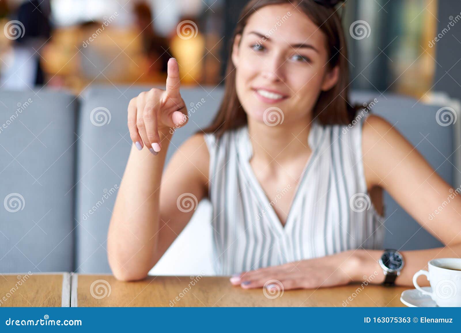 Writing Finger In The Air Or Push Button. Woman Holding Floating Render ...
