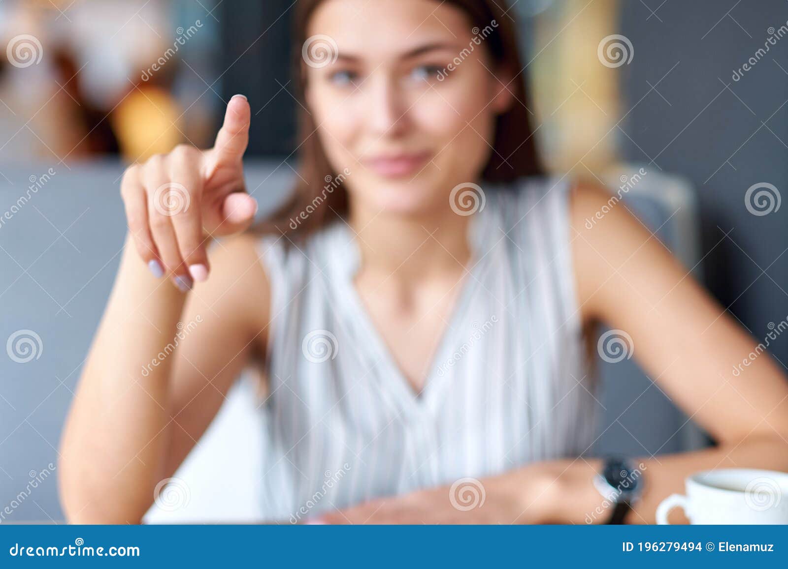 Writing Finger in the Air or Push Button. Woman Holding Floating Render ...