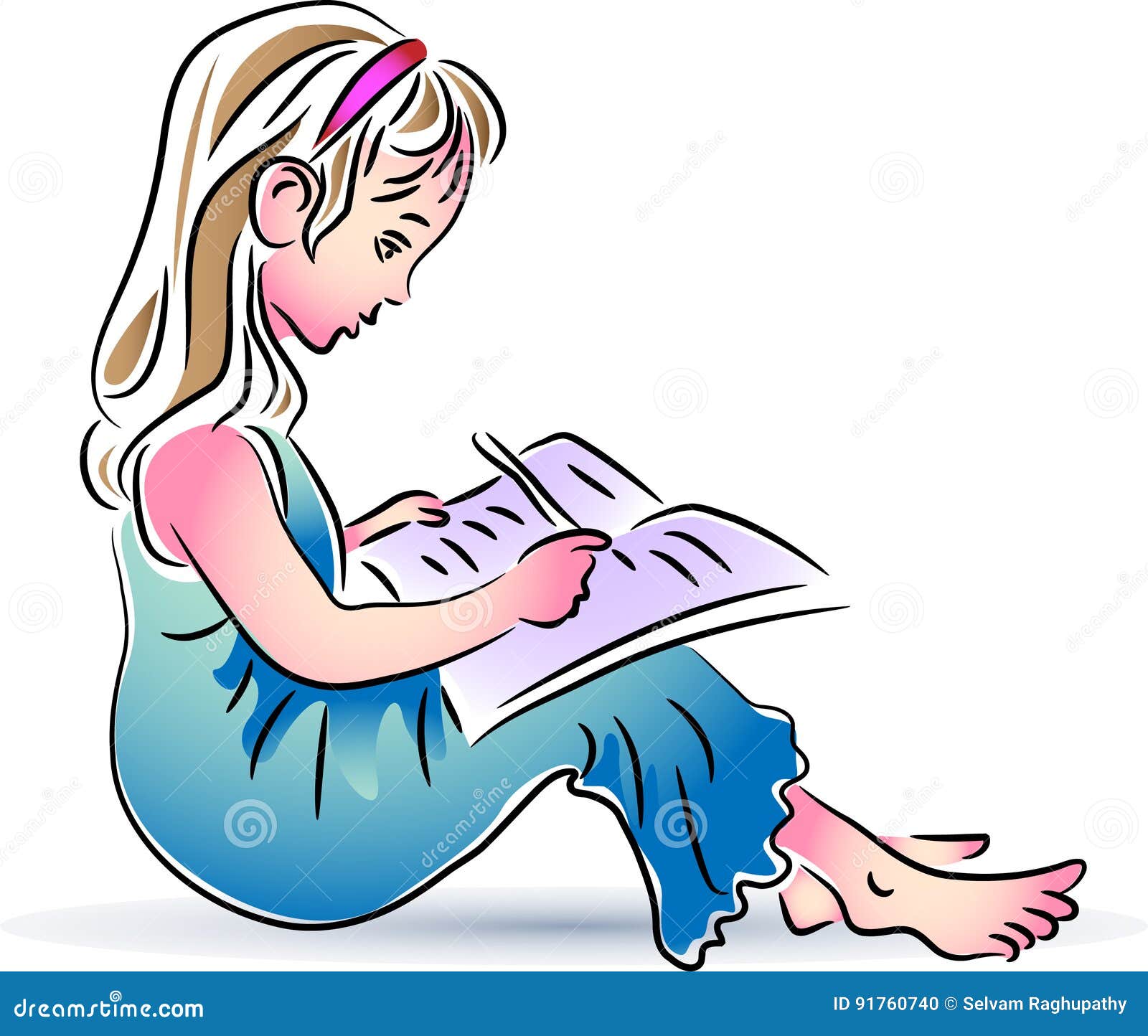 Writing girl stock vector. Illustration of learn, cute - 91760740