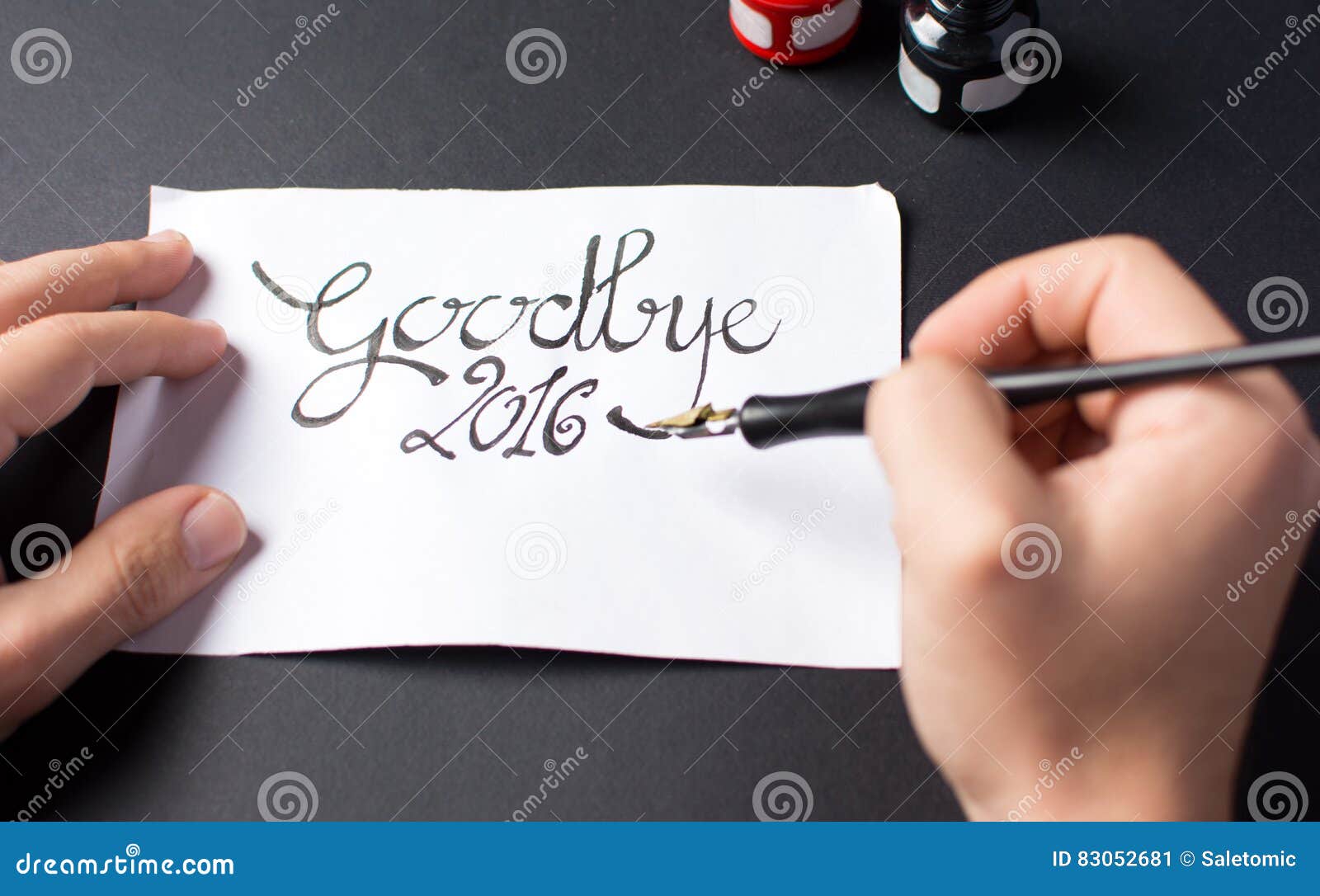 Writing a Goodbye 2016 Card Stock Image - Image of greetings, merry ...
