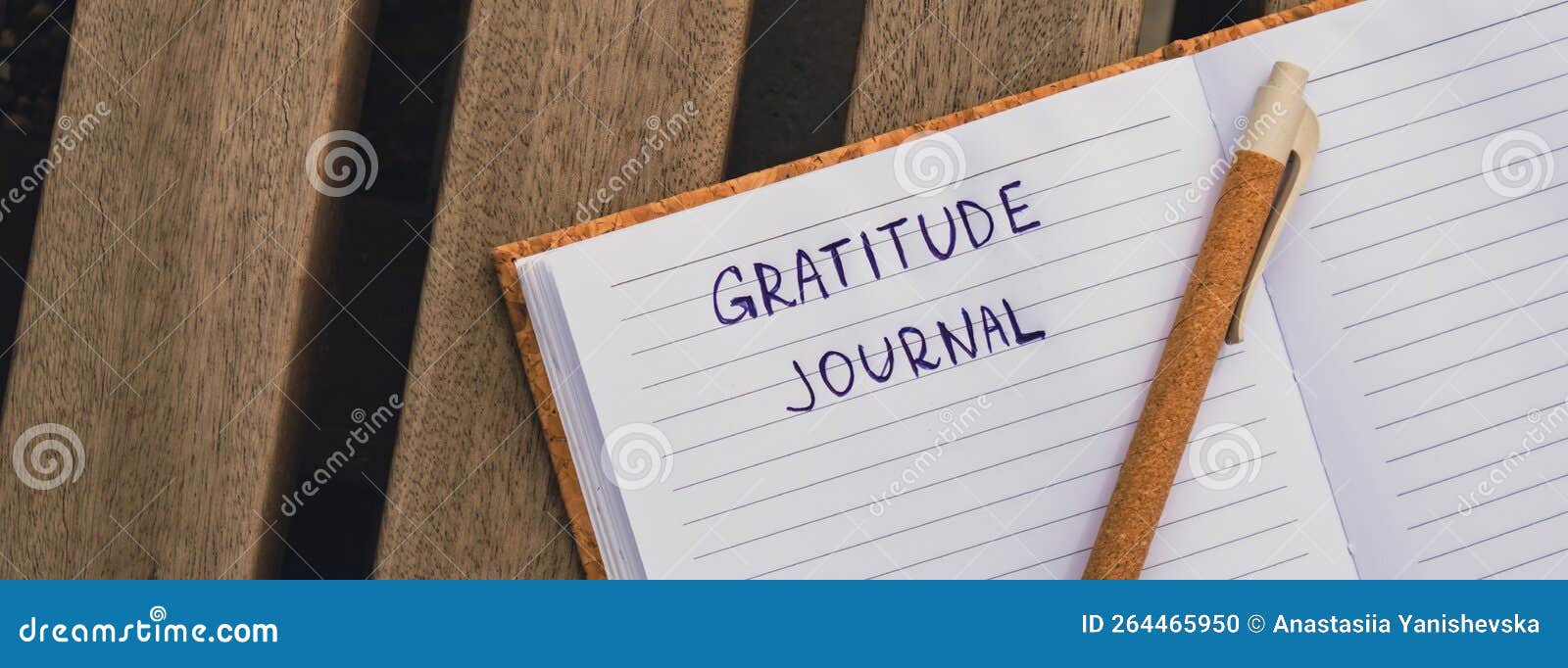 Writing Gratitude Journal on Wooden Bench. Today I am Grateful for ...