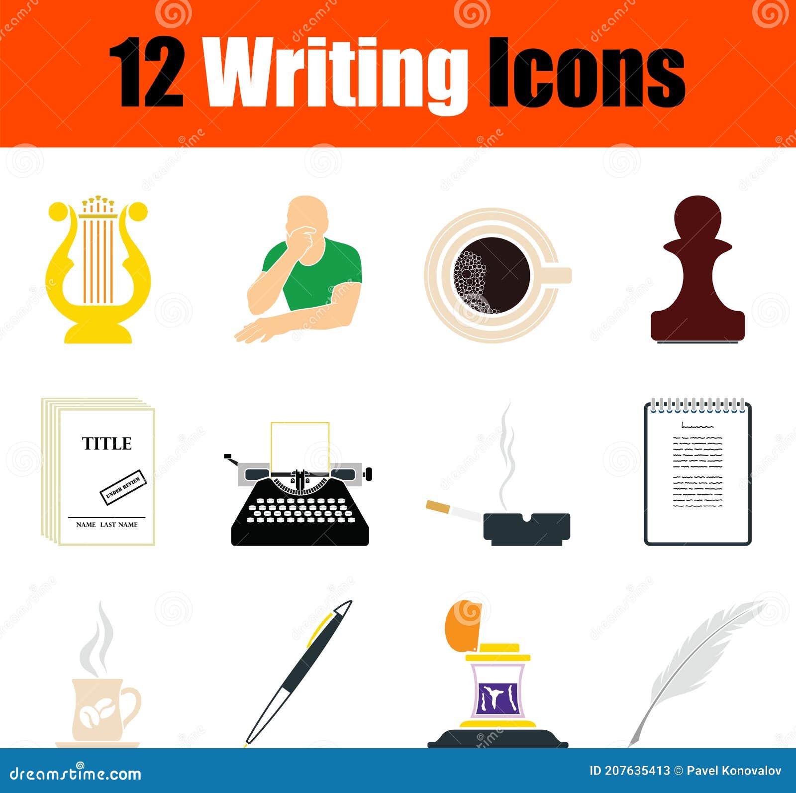 Writing Icon Set stock vector. Illustration of flat - 207635413