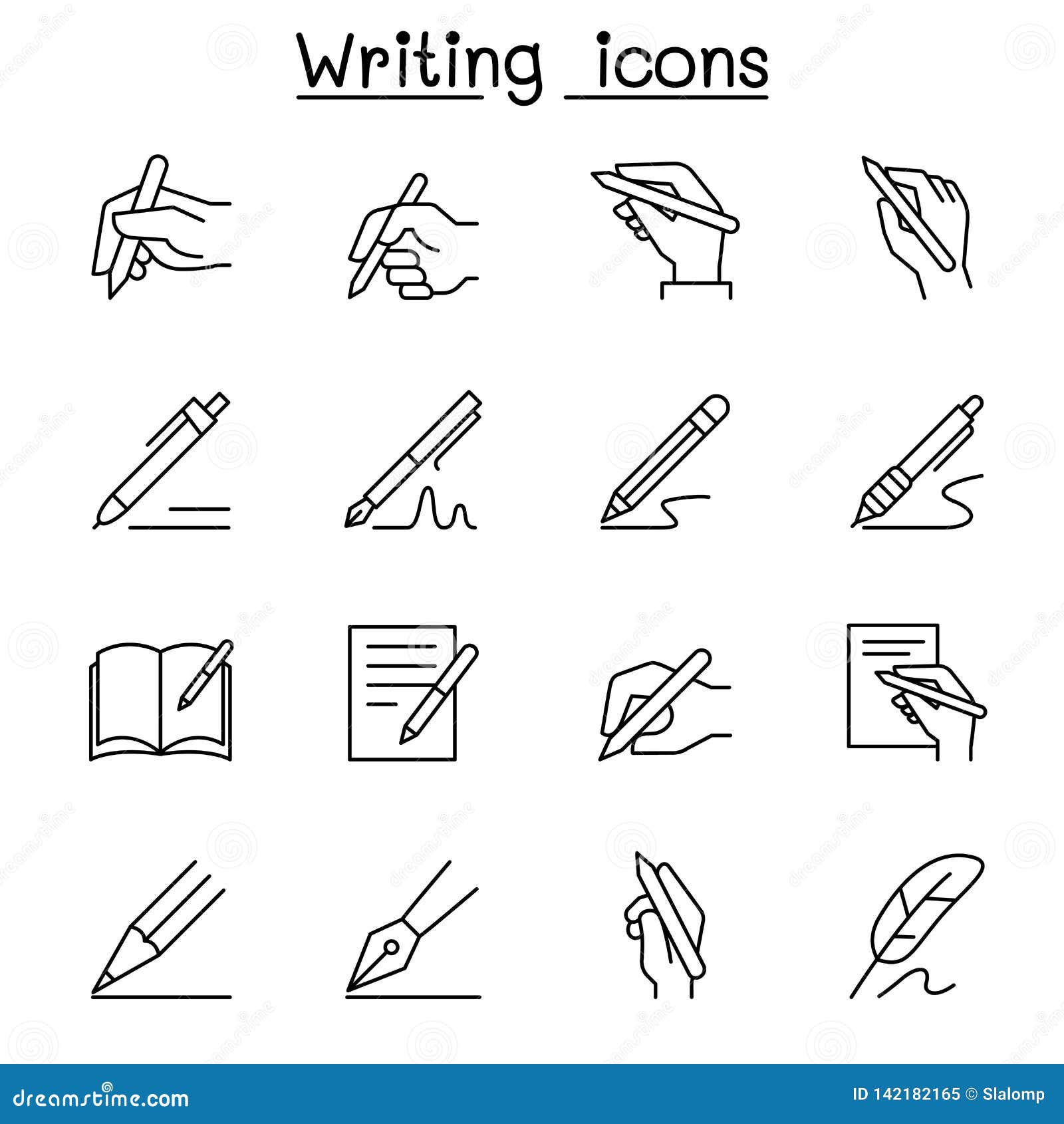 Writing Icon Set in Thin Line Style Stock Vector - Illustration of ...