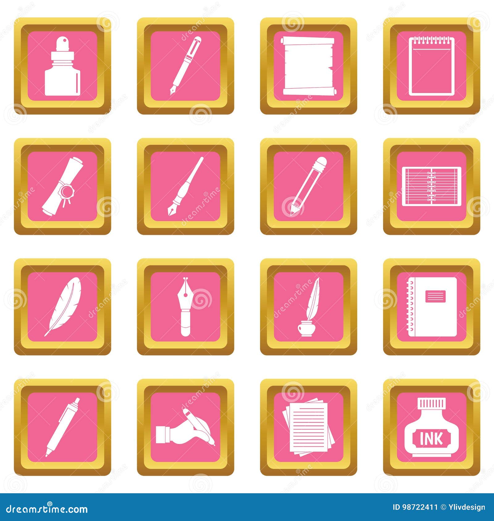 Writing icons pink stock vector. Illustration of creative - 98722411