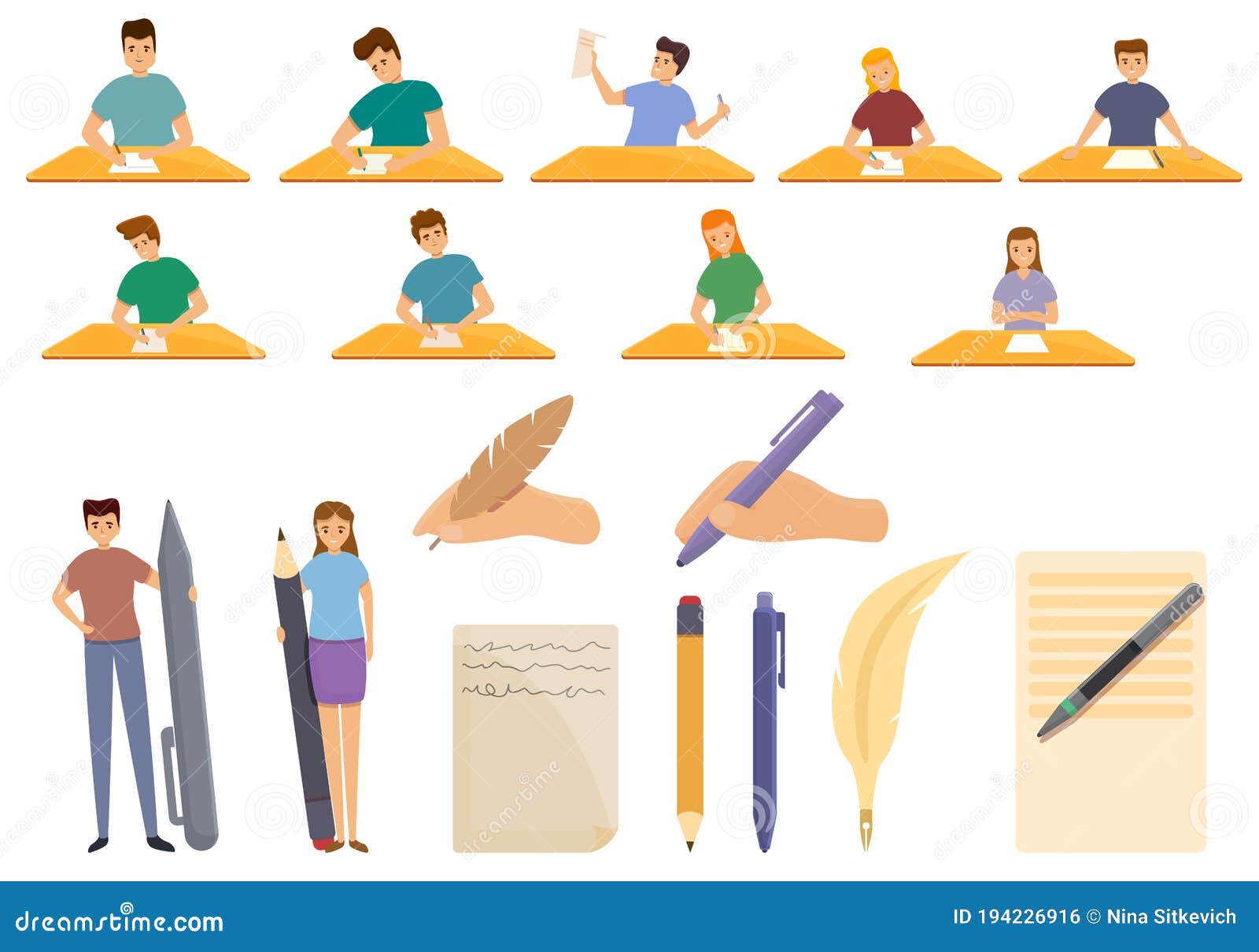 Writing Icons Set, Cartoon Style Stock Vector - Illustration of author ...