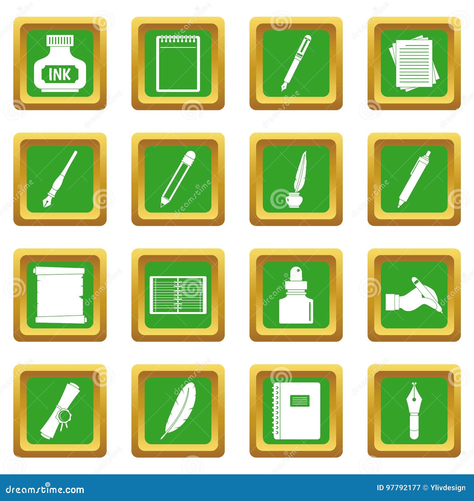 Writing icons set green stock vector. Illustration of creativity - 97792177