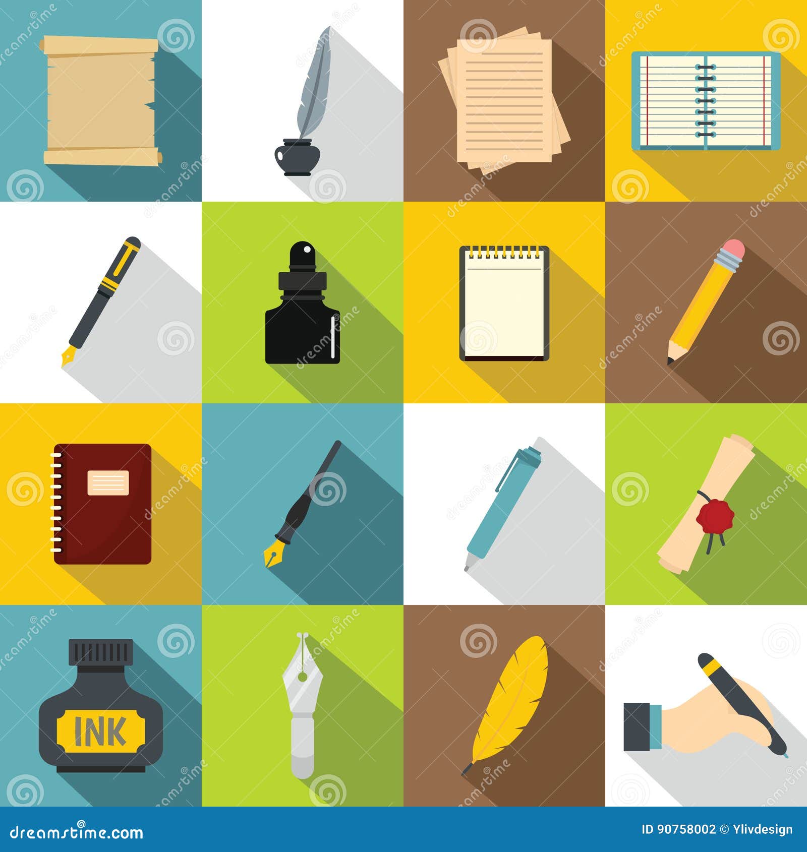 Writing Icons Set Items, Flat Style Stock Vector - Illustration of ...
