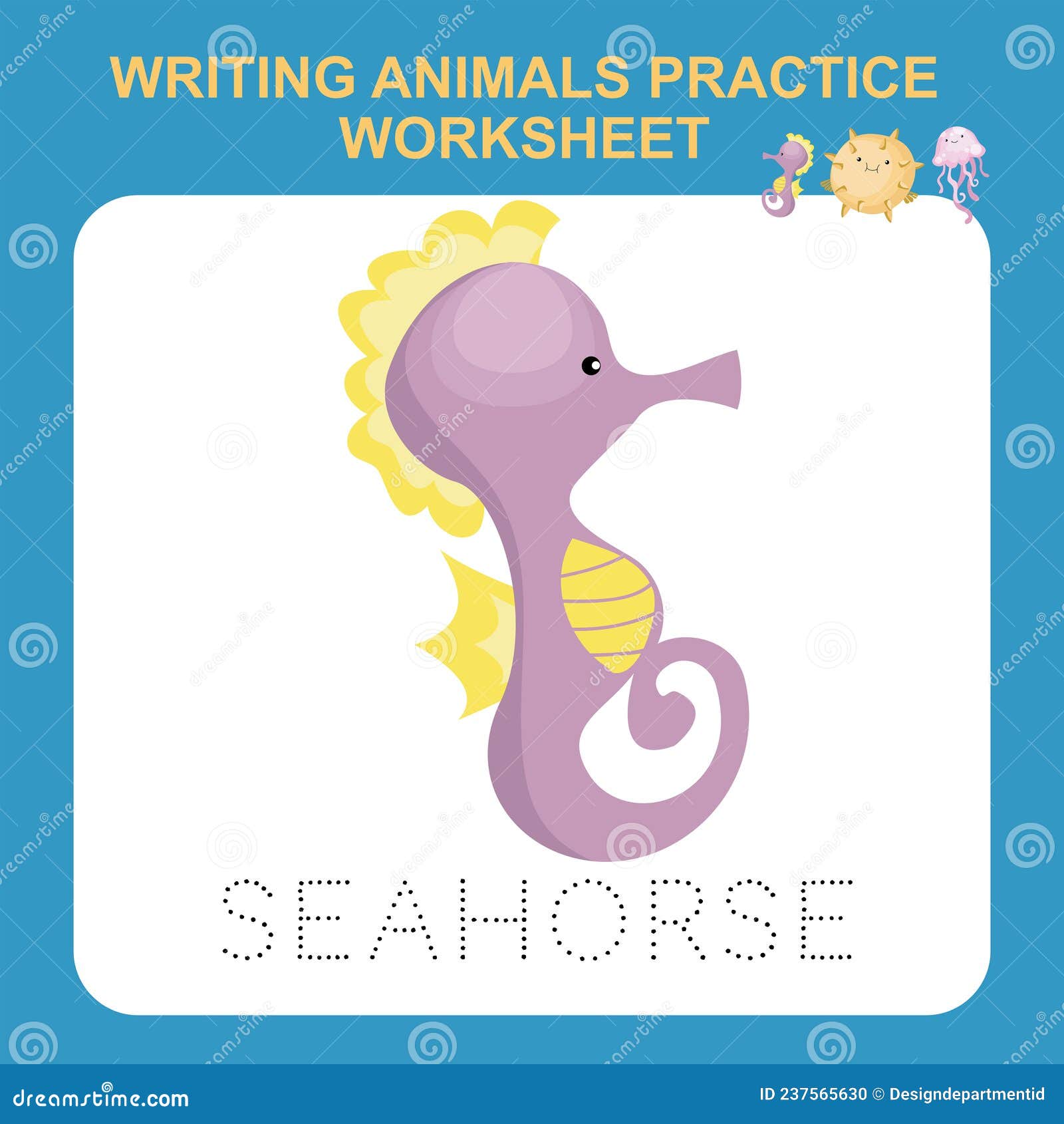 Writing Animals Practice Worksheet Stock Vector - Illustration of ...