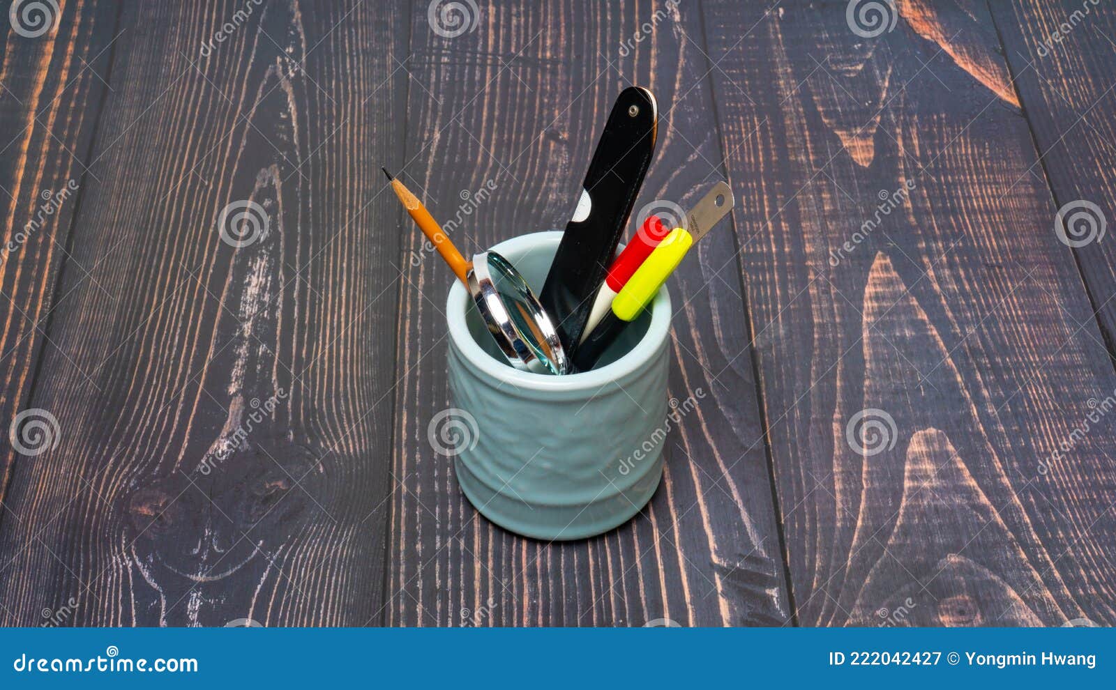Writing Instrument Holder on Desk Stock Image - Image of instrument ...
