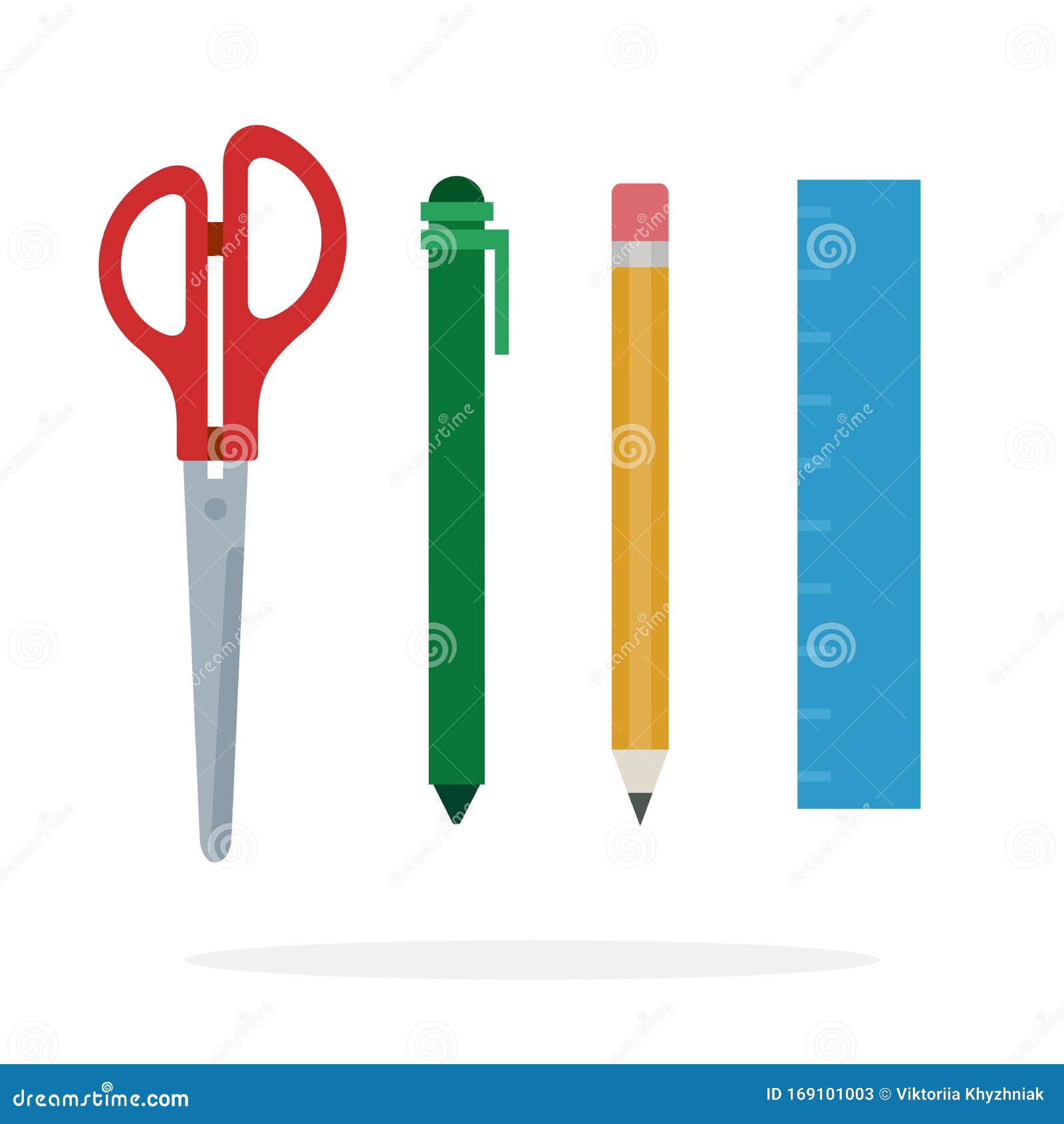 Writing Instruments Scissors, Pencil, Pen and Ruler Vector Flat ...