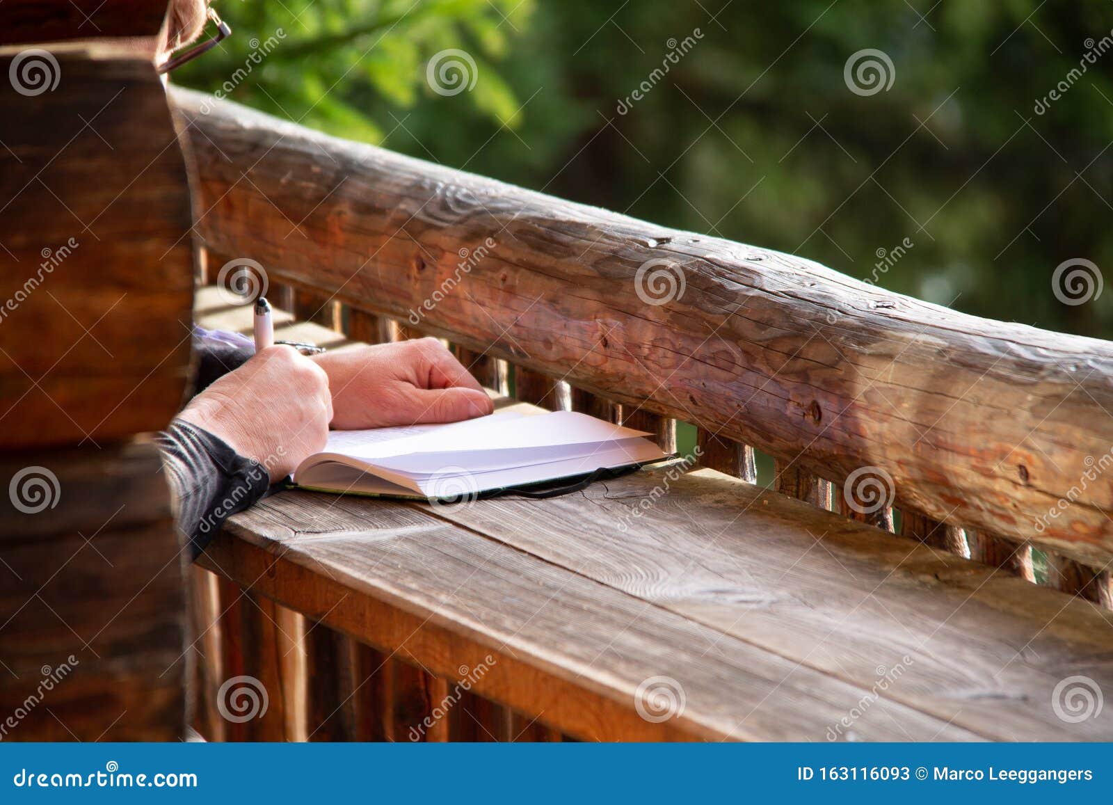 Writing in a Journal at a Cabin in the Forest Stock Image - Image of ...