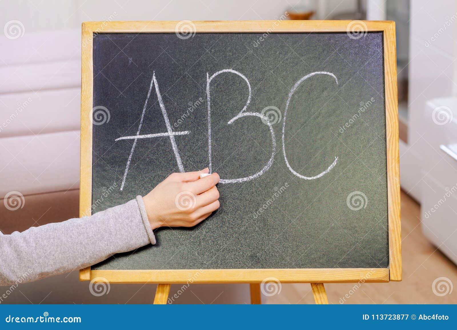 Writing Letters on Blackboard Stock Image - Image of black, education ...