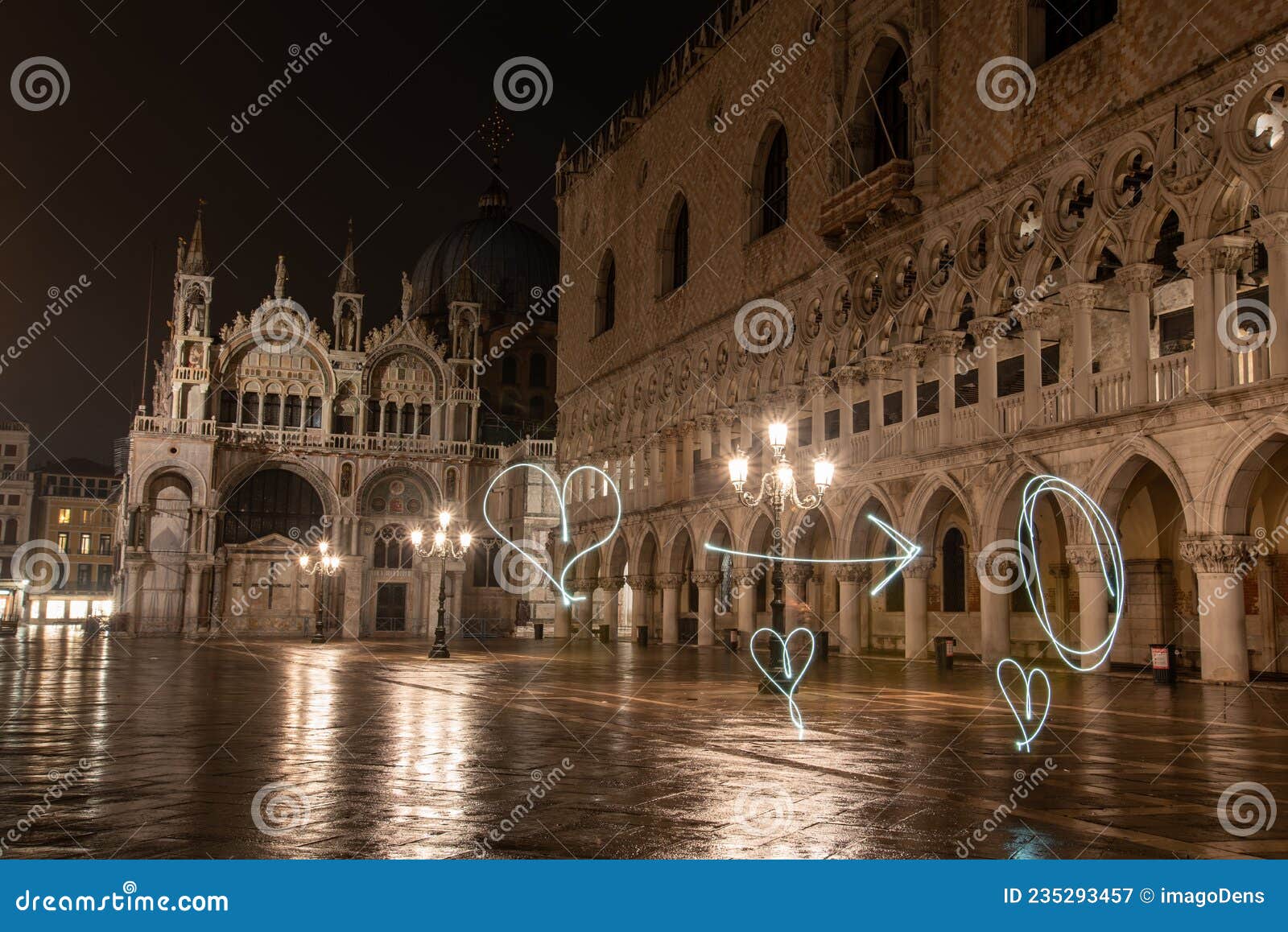 Writing with Light in Front of the Illuminated Doge Palace on the Marks ...