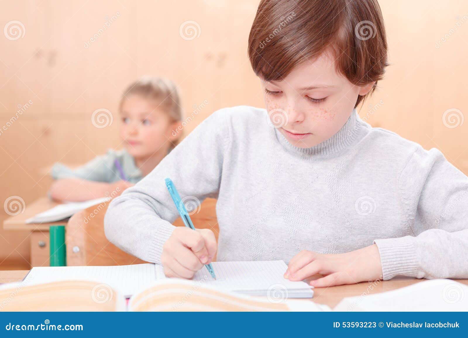 Writing Little Boy during Classes Stock Image - Image of concentrate ...