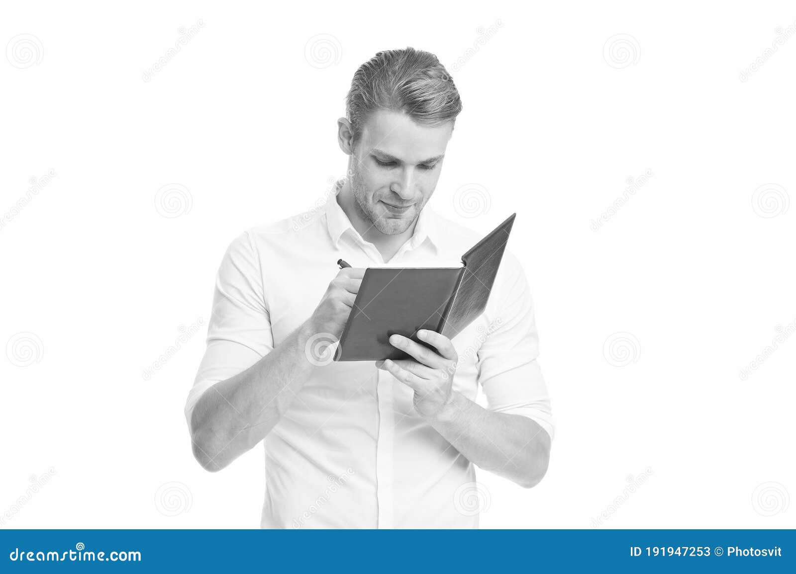 Writing Master. University Student Do Writing Task Isolated on White ...