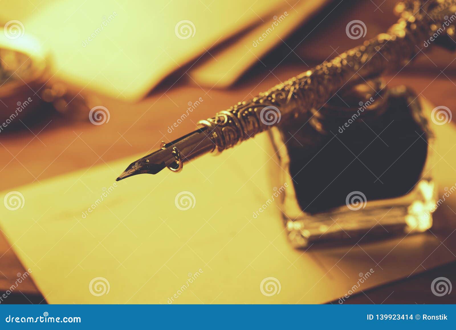 Writing Message with Ancient Quill Pen Stock Photo - Image of aged ...