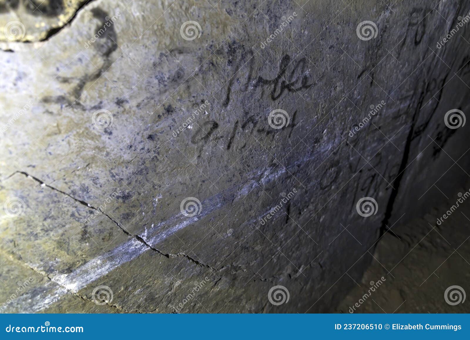Writing on Mine Shaft Walls Extends Back To 1944 Stock Photo - Image of ...