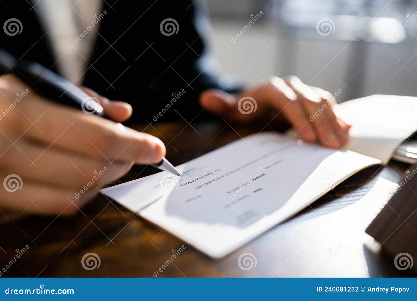 Writing Money Cheque. Sign Check Stock Photo - Image of hands ...
