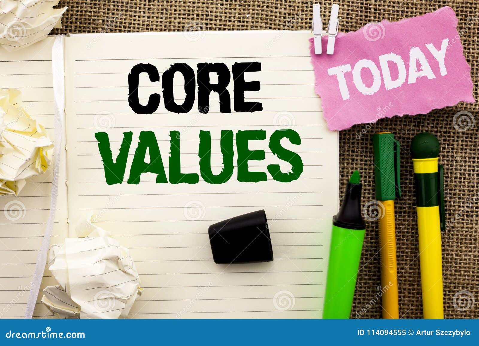 Writing Note Showing Core Values. Business Photo Showcasing Principles ...