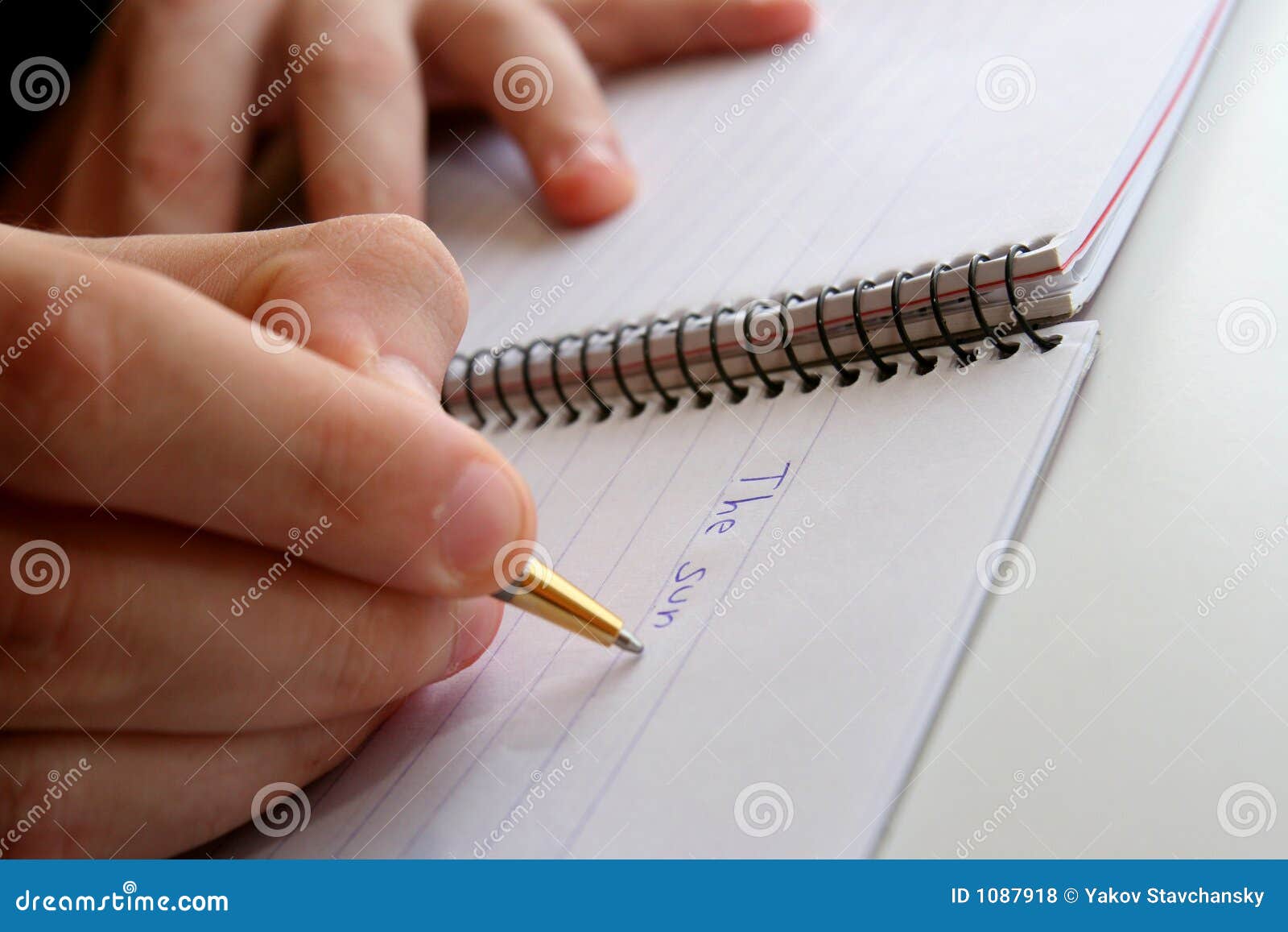 Writing in the notebook. stock photo. Image of holding - 1087918