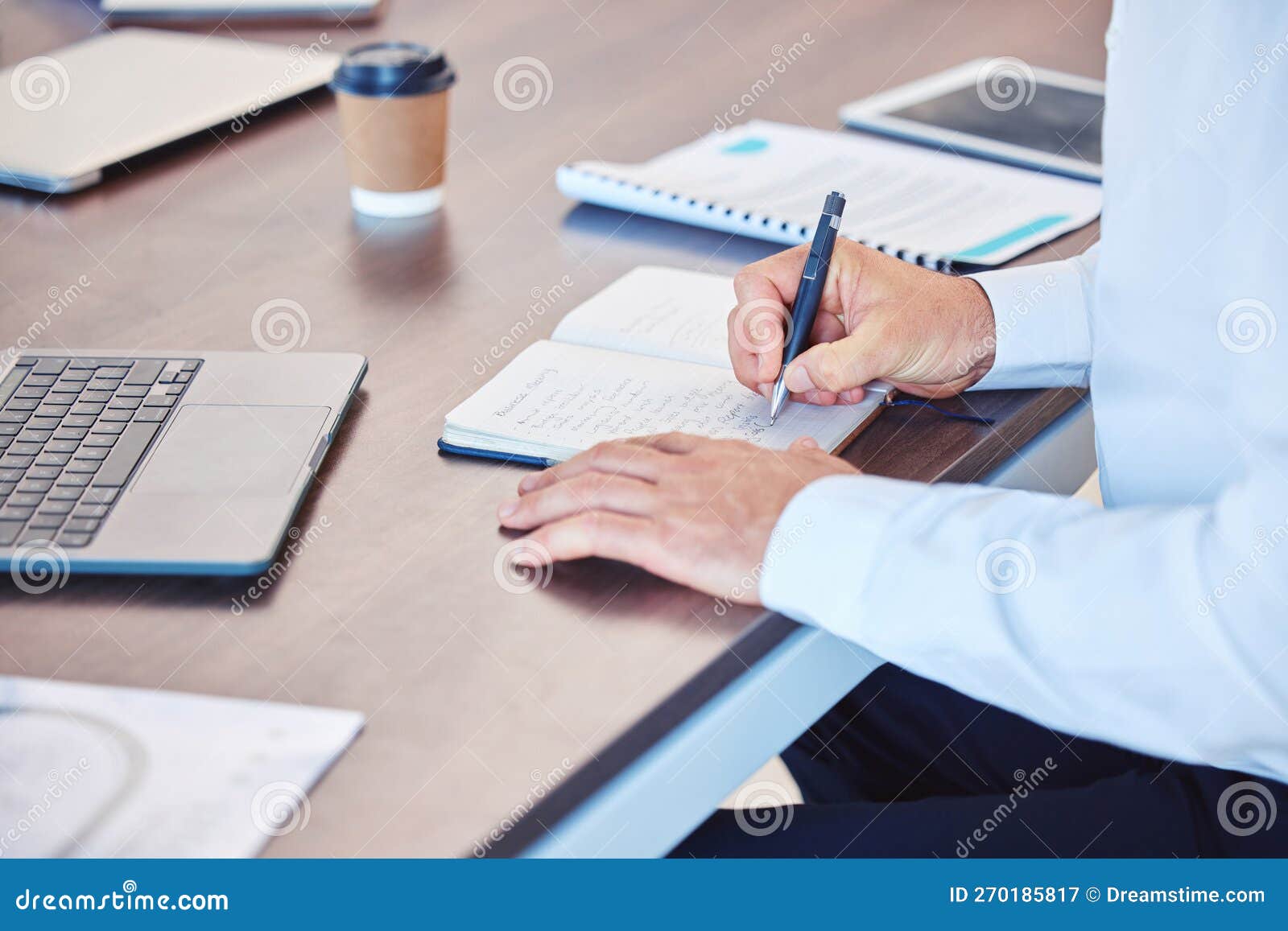 Writing, Notebook and Planning with a Business Man Working at His Desk ...