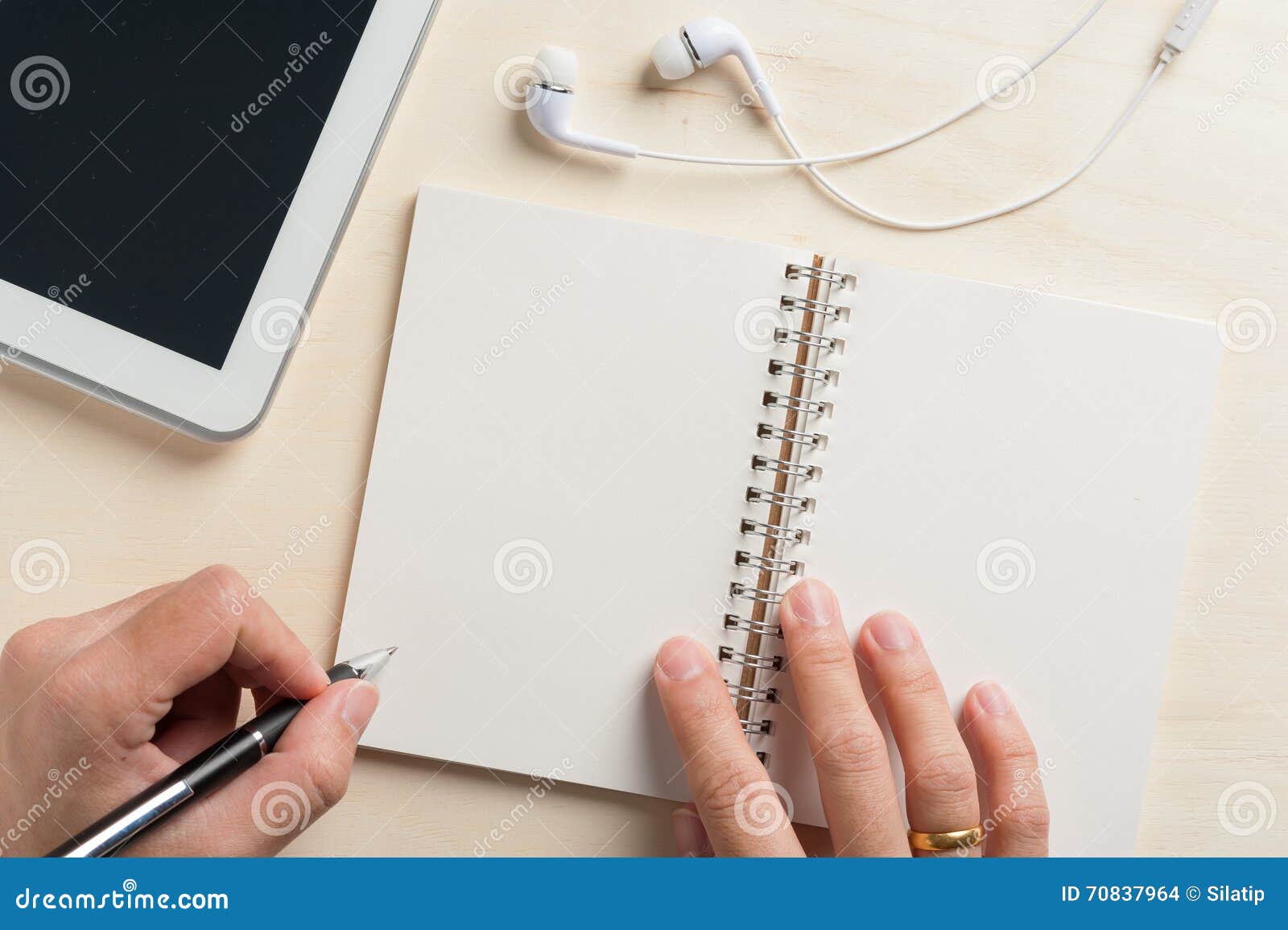 Writing on Notebook with Small Tablet Stock Photo - Image of modern ...